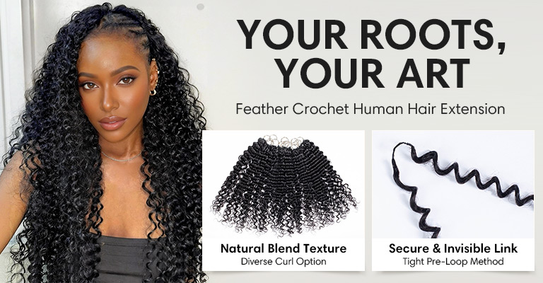 Kinky Blow-Out Feather-Light Seamless Human Hair Crochet Extension ...